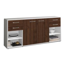 Stil.Zeit Sideboard Franka | Korpus Weiß | Walnuss mit Griffen (180x79x35cm)