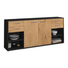 Stil.Zeit Sideboard Franka | Korpus Anthrazit | Eiche mit Griffen (180x79x35cm)