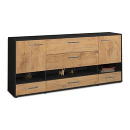 Stil.Zeit Sideboard Florentina | Korpus Anthrazit | Eiche mit Griffen (180x79x35cm)