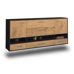 Stil.Zeit Sideboard Lafayette | Korpus Anthrazit | Eiche hängend mit Griffen (180x79x35cm)