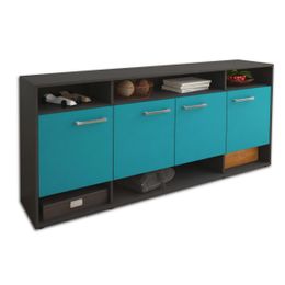 Stil.Zeit Sideboard Felia | Korpus Anthrazit | Tuerkis mit Griffen (180x79x35cm)