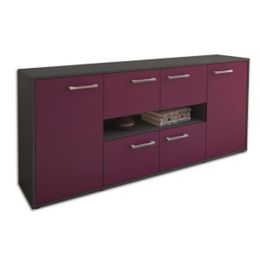 Stil.Zeit Sideboard Farina | Korpus Anthrazit | Lila mit Griffen (180x79x35cm)