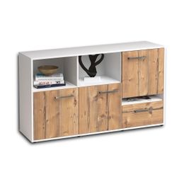 Stil.Zeit Sideboard EDA | Korpus Weiß | Pinie mit Griffen (136x79x35cm)