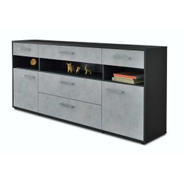 Stil.Zeit Sideboard Floria | Korpus Anthrazit | Beton mit Griffen (180x79x35cm)