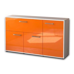 Stil.Zeit Sideboard Edera | Korpus Weiß | Orange mit Griffen (136x79x35cm)