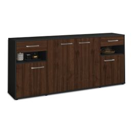 Stil.Zeit Sideboard Franca | Korpus Anthrazit | Walnuss mit Griffen (180x79x35cm)