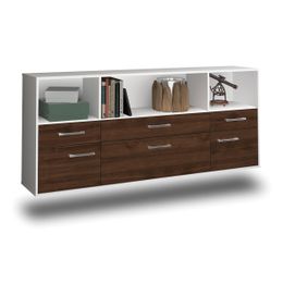 Stil.Zeit Sideboard Cary | Korpus Weiß | Walnuss hängend mit Griffen (180x79x35cm)