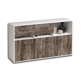 Stil.Zeit Sideboard Dorotea | Korpus Weiß | Treibholz mit Griffen (136x79x35cm)