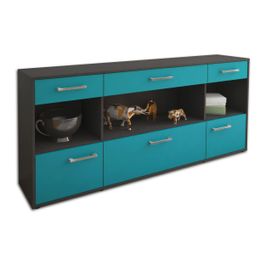 Stil.Zeit Sideboard Fabiana | Korpus Anthrazit | Tuerkis mit Griffen (180x79x35cm)