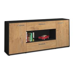 Stil.Zeit Sideboard Filomena | Korpus Anthrazit | Eiche mit Griffen (180x79x35cm)