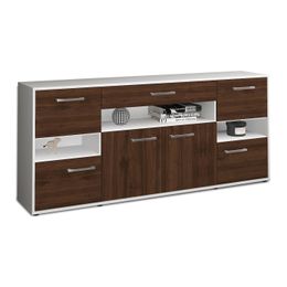 Stil.Zeit Sideboard Ginevra | Korpus Weiß | Walnuss mit Griffen (180x79x35cm)