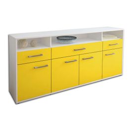 Stil.Zeit Sideboard Ezia | Korpus Weiß | Gelb mit Griffen (180x79x35cm)