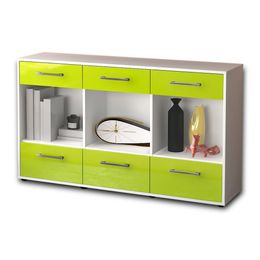 Stil.Zeit Sideboard Efisia | Korpus Weiß | Gruen mit Griffen (136x79x35cm)