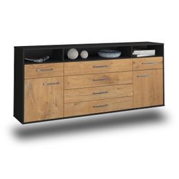 Stil.Zeit Sideboard Bellevue | Korpus Anthrazit | Eiche hängend mit Griffen (180x79x35cm)