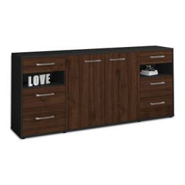 Stil.Zeit Sideboard Francesca | Korpus Anthrazit | Walnuss mit Griffen (180x79x35cm)