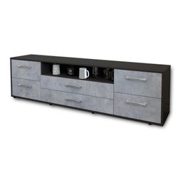 Stil.Zeit Lowboard Aurora | Korpus Anthrazit | Beton mit Griffen (180x49x35cm)