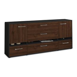 Stil.Zeit Sideboard Floriana | Korpus Anthrazit | Walnuss mit Griffen (180x79x35cm)