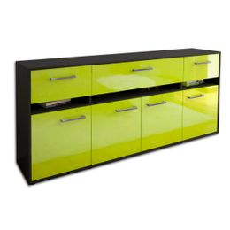 Stil.Zeit Sideboard Flora | Korpus Anthrazit | Gruen mit Griffen (180x79x35cm)