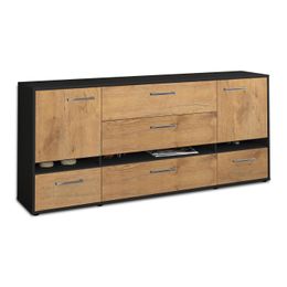 Stil.Zeit Sideboard Floriana | Korpus Anthrazit | Eiche mit Griffen (180x79x35cm)