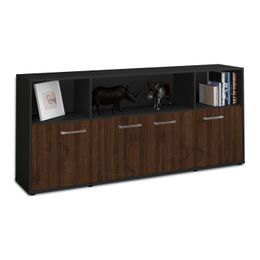 Stil.Zeit Sideboard Enrica | Korpus Anthrazit | Walnuss mit Griffen (180x79x35cm)