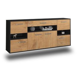 Stil.Zeit Sideboard Downey | Korpus Anthrazit | Eiche hängend mit Griffen (180x79x35cm)