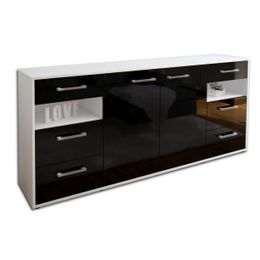 Stil.Zeit Sideboard Francesca | Korpus Weiß | Schwarz mit Griffen (180x79x35cm)