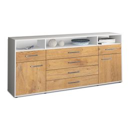 Stil.Zeit Sideboard Evelina | Korpus Weiß | Eiche mit Griffen (180x79x35cm)