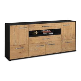 Stil.Zeit Sideboard Emely | Korpus Anthrazit | Eiche mit Griffen (180x79x35cm)