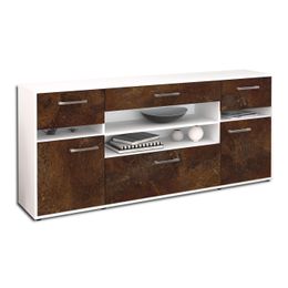 Stil.Zeit Sideboard Gina | Korpus Weiß | Rost mit Griffen (180x79x35cm)