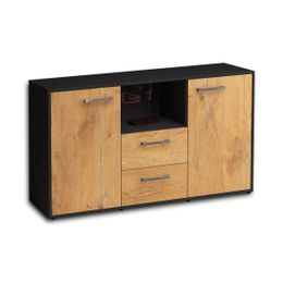 Stil.Zeit Sideboard Donika | Korpus Anthrazit | Eiche mit Griffen (136x79x35cm)