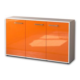 Stil.Zeit Sideboard Delia | Korpus Weiß | Orange mit Griffen (136x79x35cm)