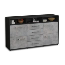 Stil.Zeit Sideboard Donabella | Korpus Anthrazit | Beton mit Griffen (136x79x35cm)