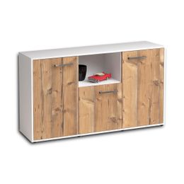 Stil.Zeit Sideboard Demetria | Korpus Weiß | Pinie mit Griffen (136x79x35cm)