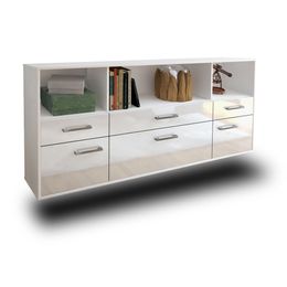 Stil.Zeit Sideboard Cary | Korpus Weiß | Weiß hängend mit Griffen (180x79x35cm)