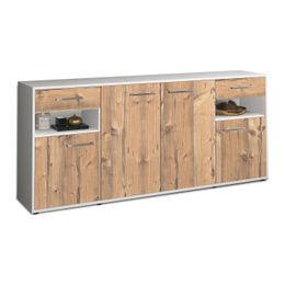 Stil.Zeit Sideboard Franca | Korpus Weiß | Pinie mit Griffen (180x79x35cm)