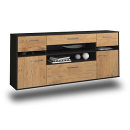 Stil.Zeit Sideboard Miramar | Korpus Anthrazit | Eiche hängend mit Griffen (180x79x35cm)