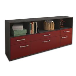 Stil.Zeit Sideboard Evelina | Korpus Anthrazit | Bordeaux mit Griffen (180x79x35cm)