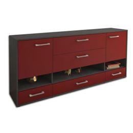 Stil.Zeit Sideboard Florentina | Korpus Anthrazit | Bordeaux mit Griffen (180x79x35cm)