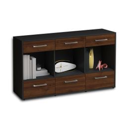 Stil.Zeit Sideboard Efisia | Korpus Anthrazit | Walnuss mit Griffen (136x79x35cm)