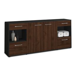 Stil.Zeit Sideboard Gabriella | Korpus Anthrazit | Walnuss mit Griffen (180x79x35cm)