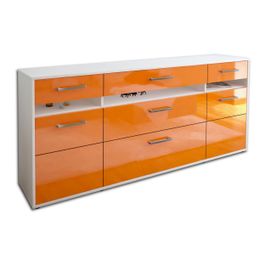 Stil.Zeit Sideboard Giada | Korpus Weiß | Orange mit Griffen (180x79x35cm)