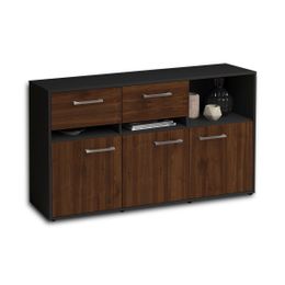 Stil.Zeit Sideboard Dorotea | Korpus Anthrazit | Walnuss mit Griffen (136x79x35cm)