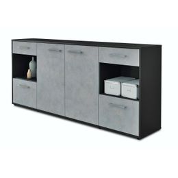 Stil.Zeit Sideboard Gabriella | Korpus Anthrazit | Beton mit Griffen (180x79x35cm)