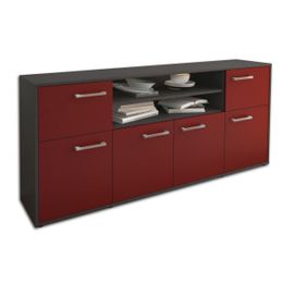 Stil.Zeit Sideboard Emilia | Korpus Anthrazit | Bordeaux mit Griffen (180x79x35cm)