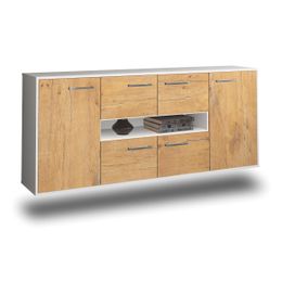 Stil.Zeit Sideboard Stamford | Korpus Weiß | Eiche hängend mit Griffen (180x79x35cm)