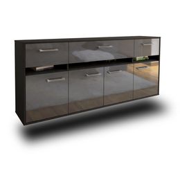 Stil.Zeit Sideboard Gainesville | Korpus Anthrazit | Grau hängend mit Griffen (180x79x35cm)