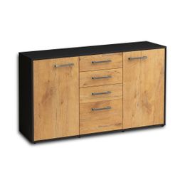 Stil.Zeit Sideboard Donatella | Korpus Anthrazit | Eiche mit Griffen (136x79x35cm)