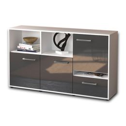 Stil.Zeit Sideboard EDA | Korpus Weiß | Grau mit Griffen (136x79x35cm)