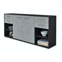 Stil.Zeit Sideboard Franka | Korpus Anthrazit | Beton mit Griffen (180x79x35cm)