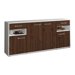 Stil.Zeit Sideboard Franca | Korpus Weiß | Walnuss mit Griffen (180x79x35cm)